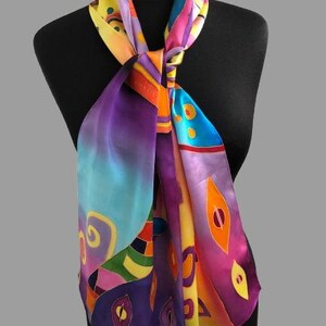 Hand Painted Silk Scarf Frey Wille / Abstract Scarf /natural Silk Satin ...