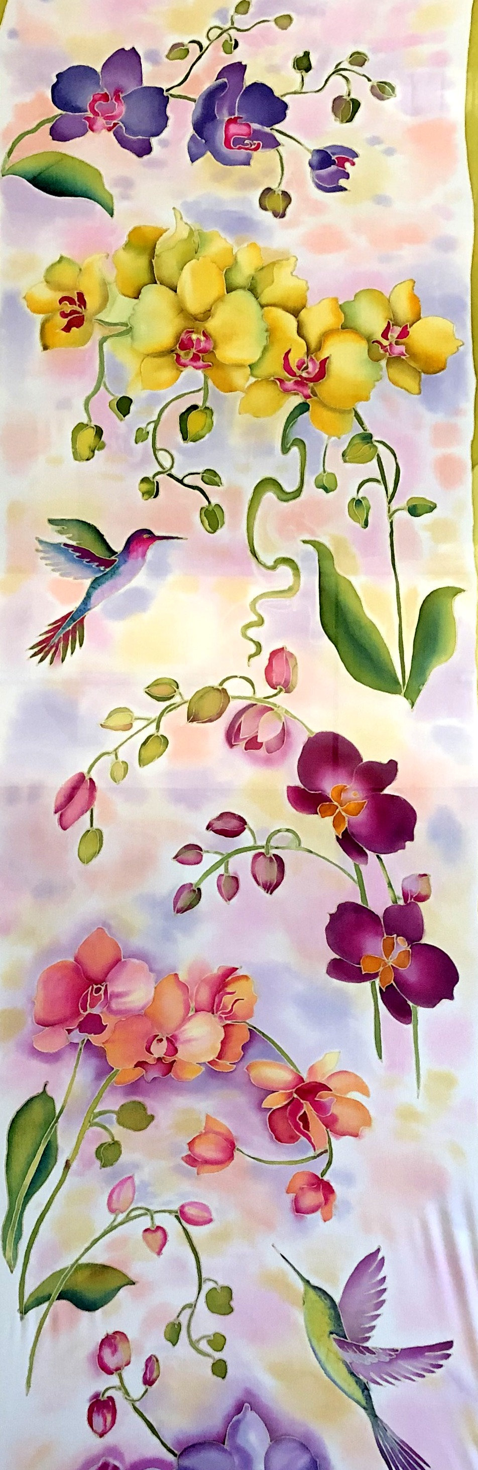 Orchids Natural Silk Scarf, Hand Painted Silk, Floral Designer Scarf ...