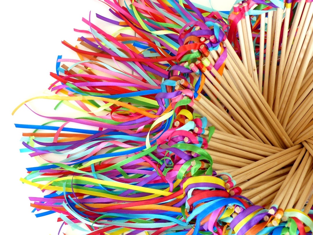 Baton ruban mariage, wedding wands, ruban multicolores, ruban mariage ...