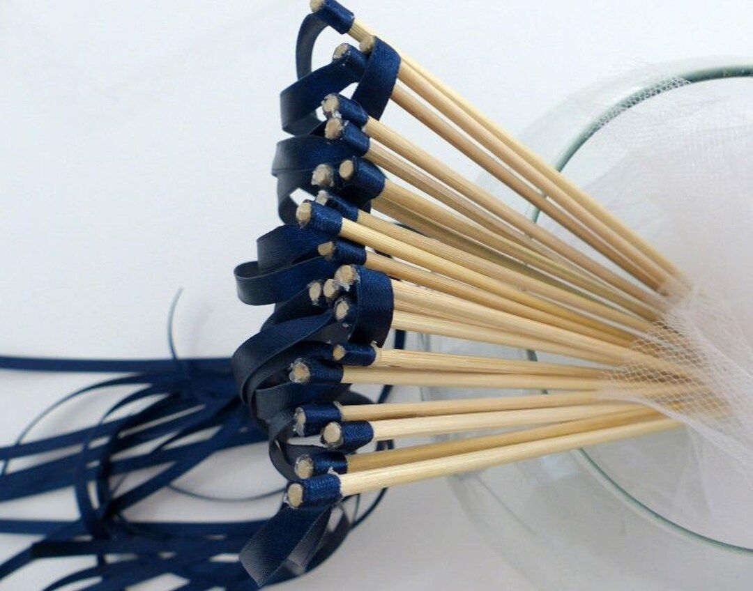 Bâton ruban de cérémonie, sortie des mariés, ruban navy, mariage bleu ...