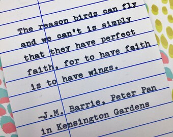 Peter Pan J.M. Barrie Quote Hand Typed on Library Due Date | Etsy