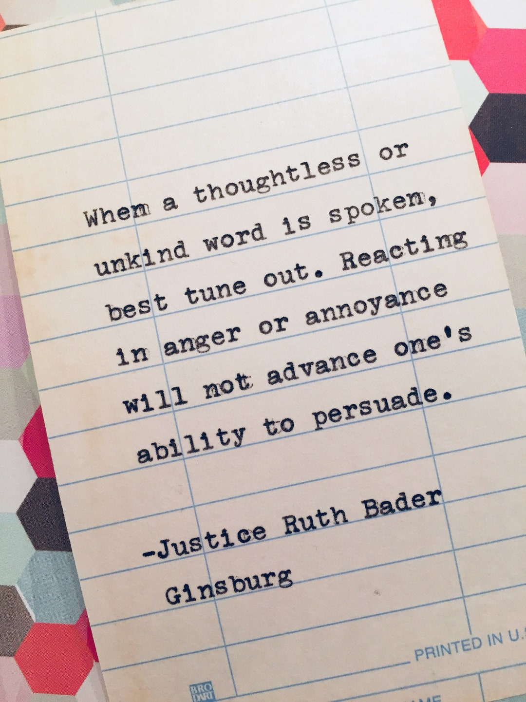 RBG Quote Card: Hand Typed on Library Card- Ruth Bader Ginsburg, When a ...