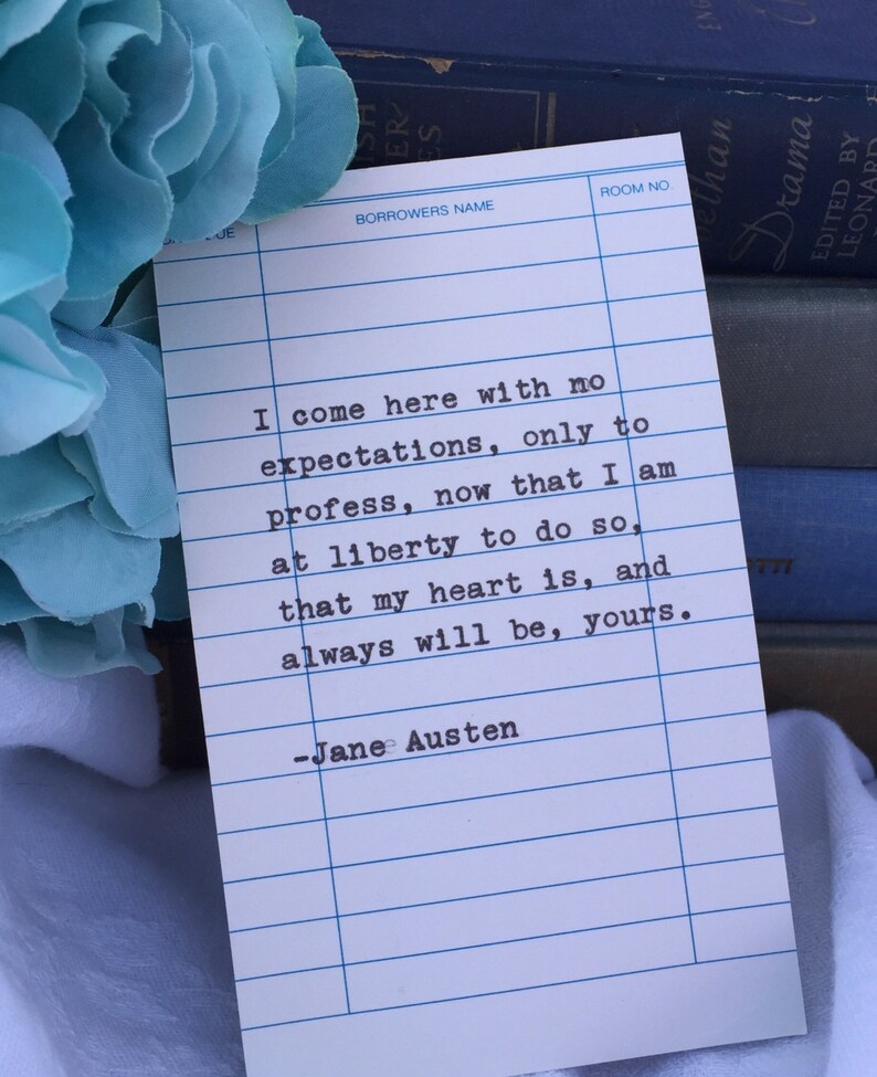 Jane Austen Quote Hand Typed on Library Due Date Card I Come - Etsy