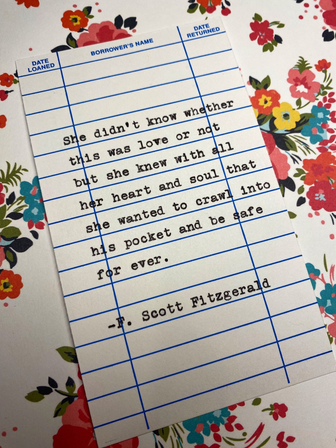 F. Scott Fitzgerald Quote Hand Typed on Library Due Date Card - She ...