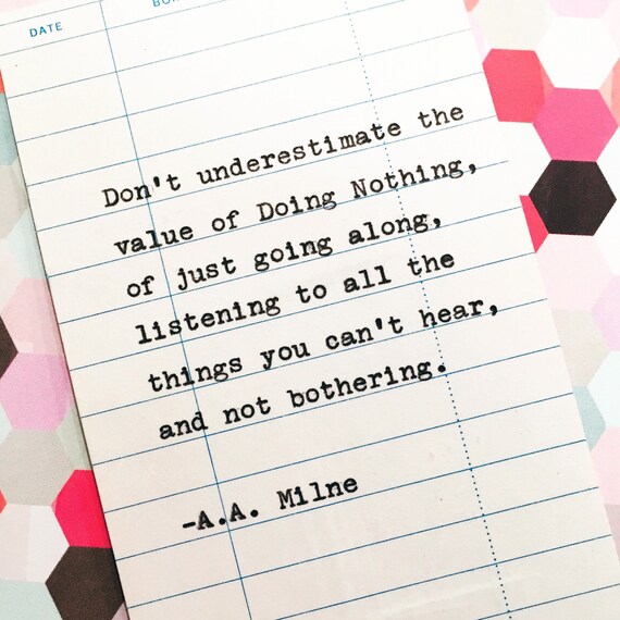 A.A. Milne Winnie the Pooh quote hand typed on library due | Etsy