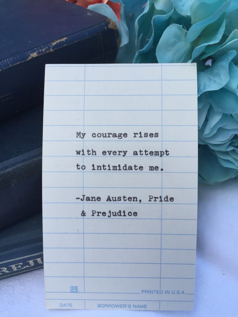 Jane Austen Quote- Hand Typed on Library Due Date Card- My Courage - Etsy