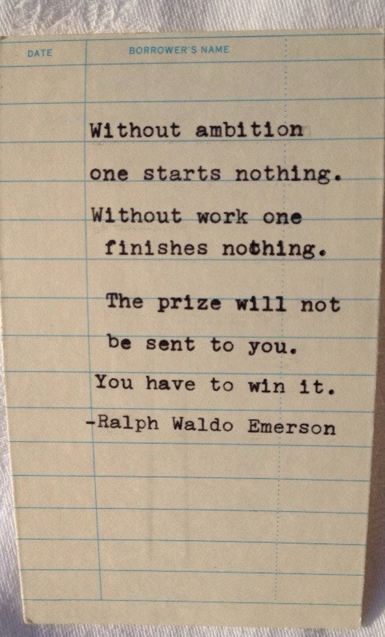Ralph Waldo Emerson Hand Typed Quote on Library Card Without - Etsy