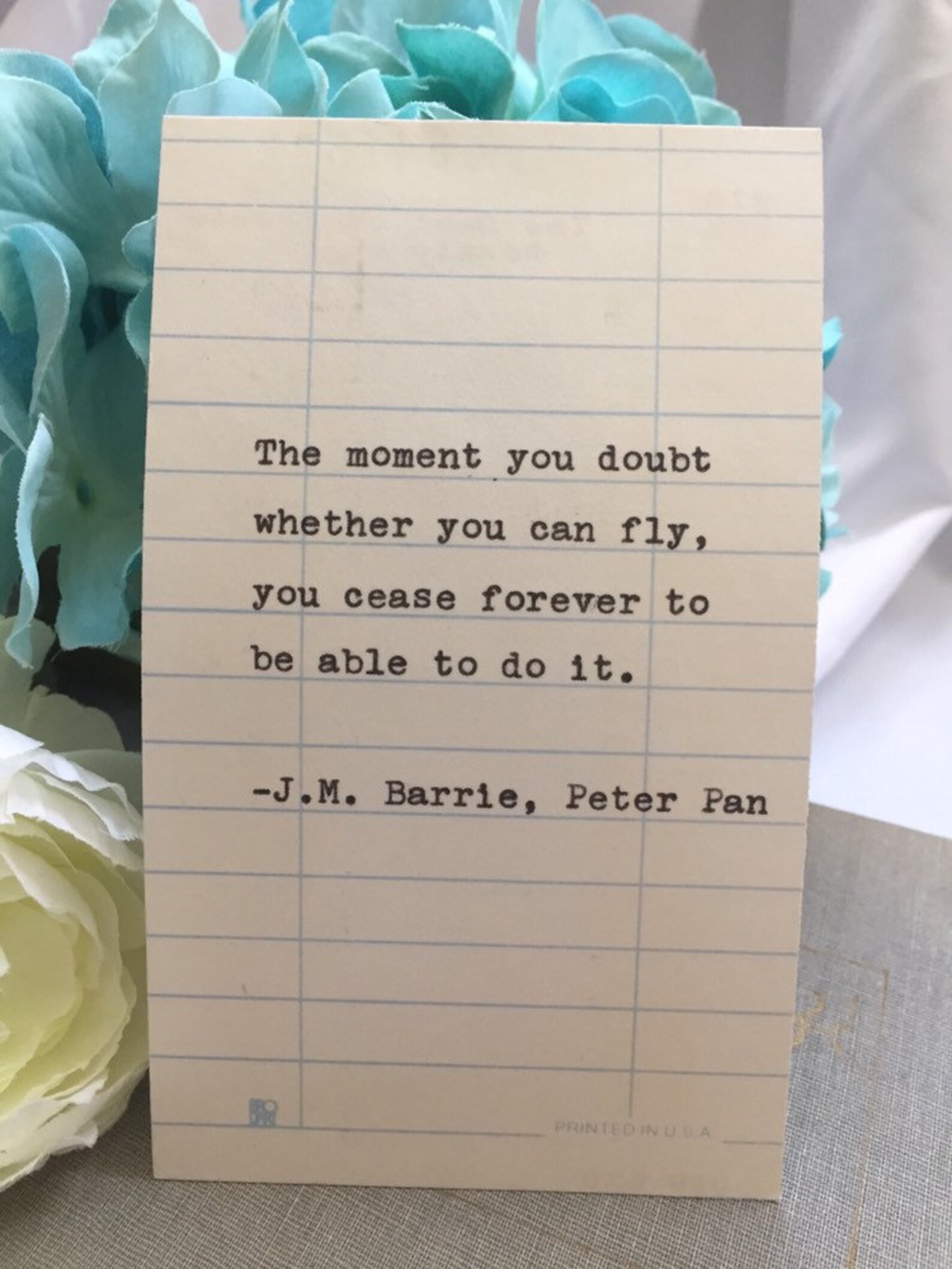 Peter Pan J.M. Barrie Quote Hand Typed on Library Due Date - Etsy
