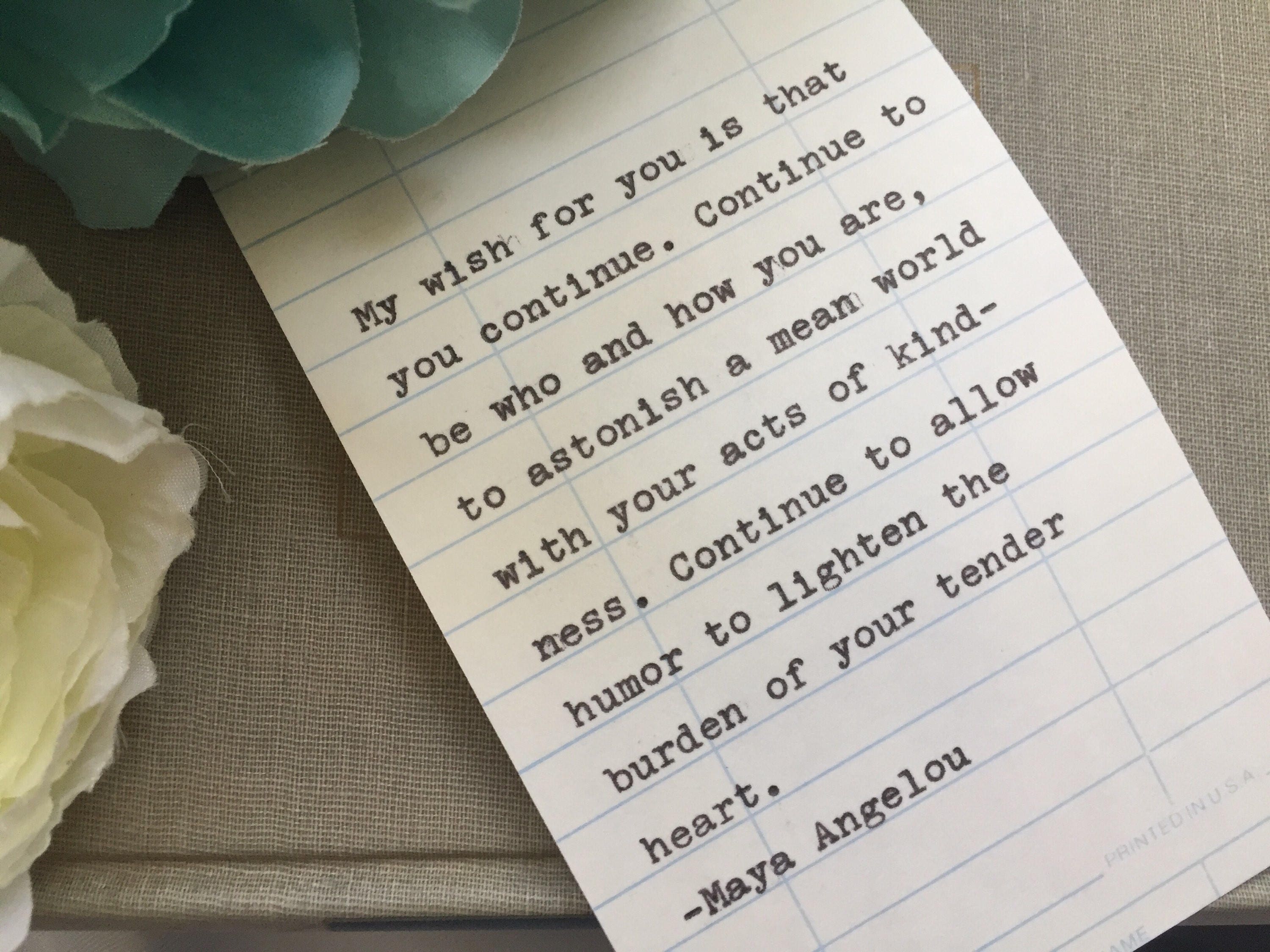 Maya Angelou Quote Card: Hand Typed on Library Card- My Wish - Etsy