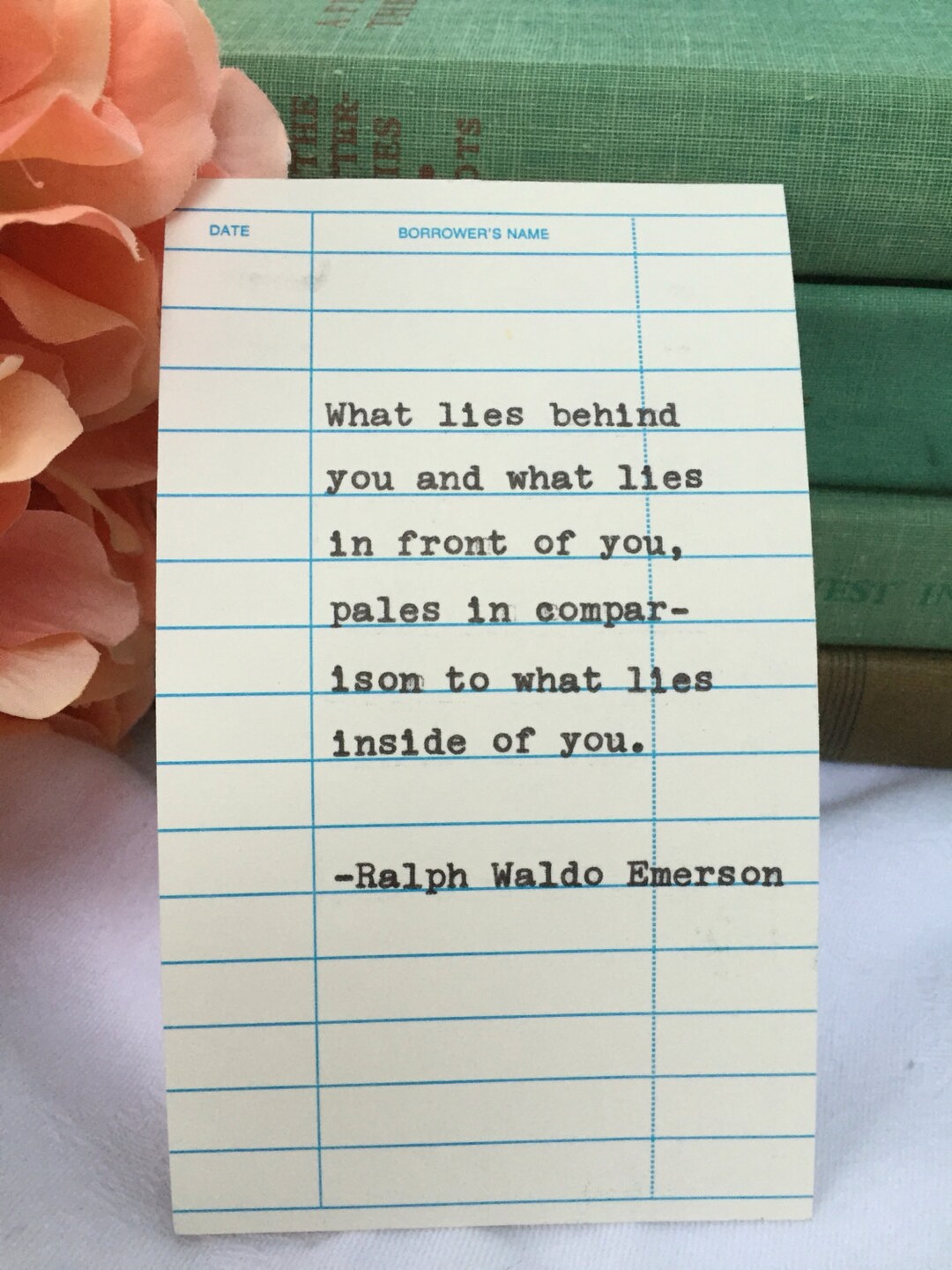 Ralph Waldo Emerson Hand Typed Quote on Library Card - What Lies - Etsy