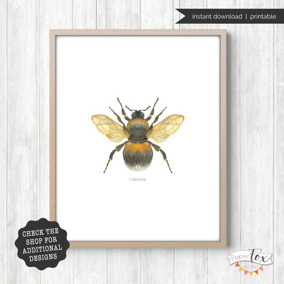 Bee Art Watercolor Printable Wall Art Bee Art Printable Bee | Etsy