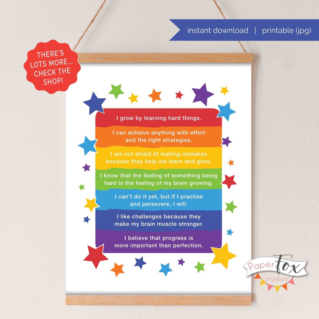 Growth Mindset Printble Poster, Motivational Art for Kids, Art for ...