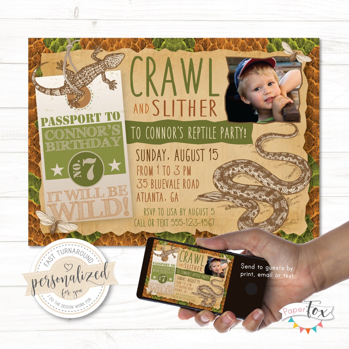 Reptile Birthday Party Invitation, Snake Birthday Invitation, Reptile ...