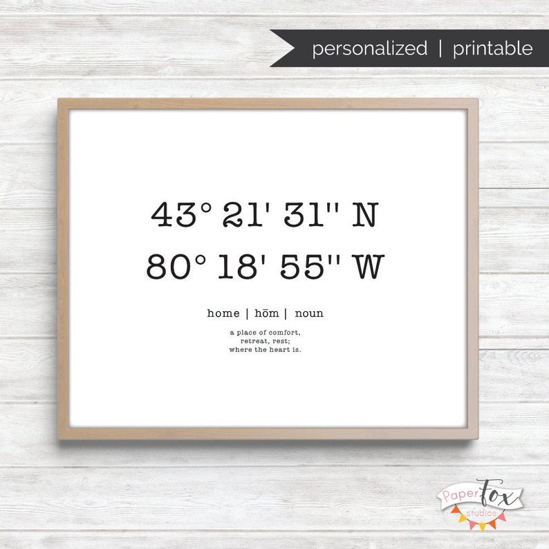 Printable GPS Coordinates Sign JPG GPS Coordinates Gift Etsy