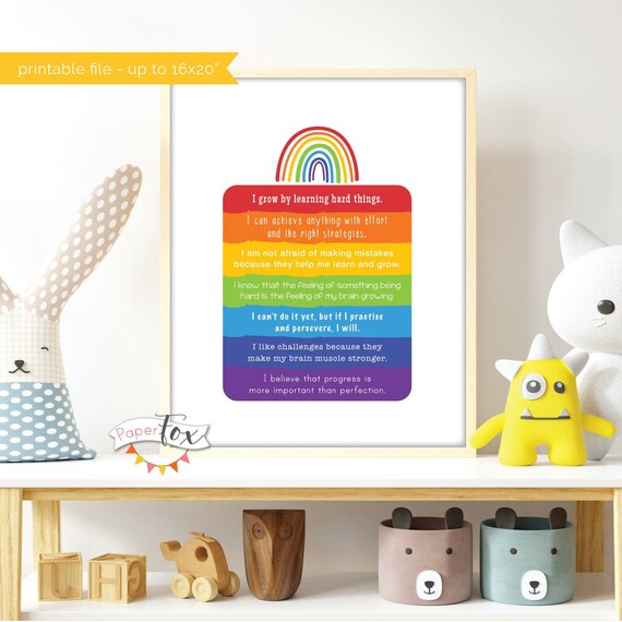 Growth mindset printble poster motivational art for kids art | Etsy