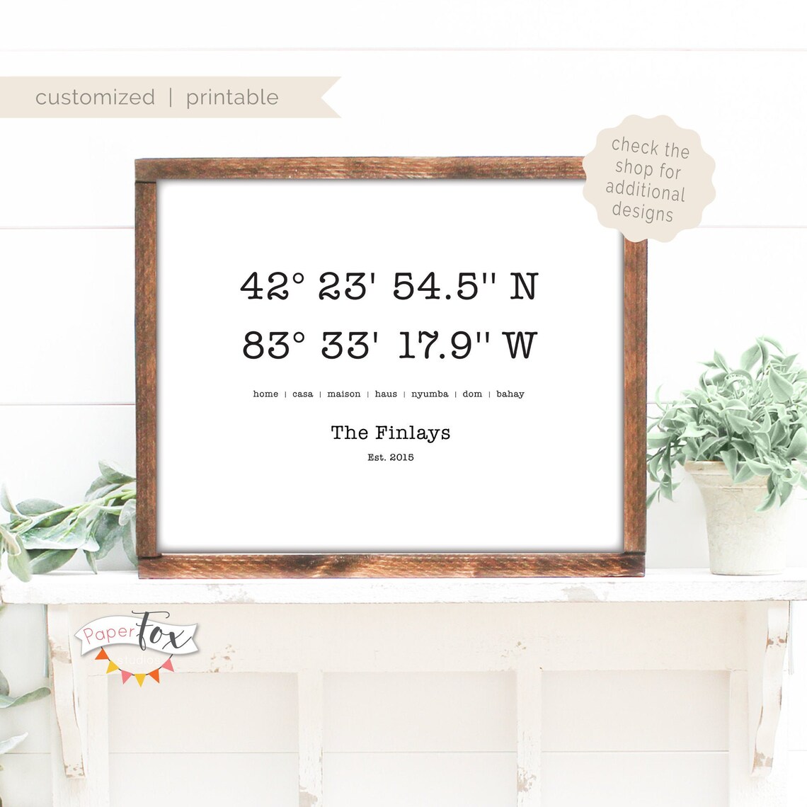 Printable GPS Coordinates Sign JPG Featuring the Word | Etsy