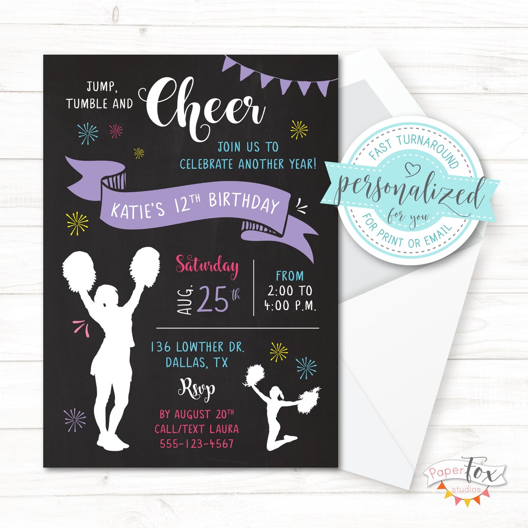 Cheer Birthday Party Invitation, Cheerleader Invitation, Invitation for ...