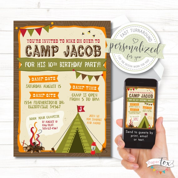 Camping Camp Out Birthday Invitation Use for Sleepover or | Etsy Canada