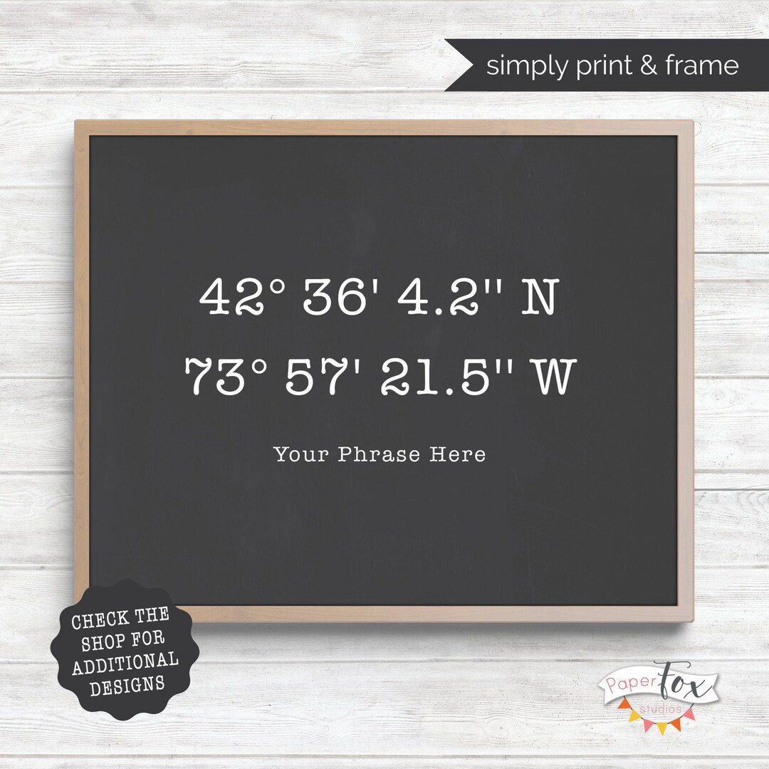 GPS Coordinates Sign Customized With Your Phrase, Printable File (JPG ...