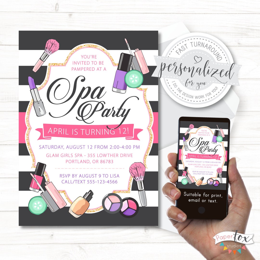 Spa Birthday Party Invitation, Spa Party Invite, Make-up Party ...