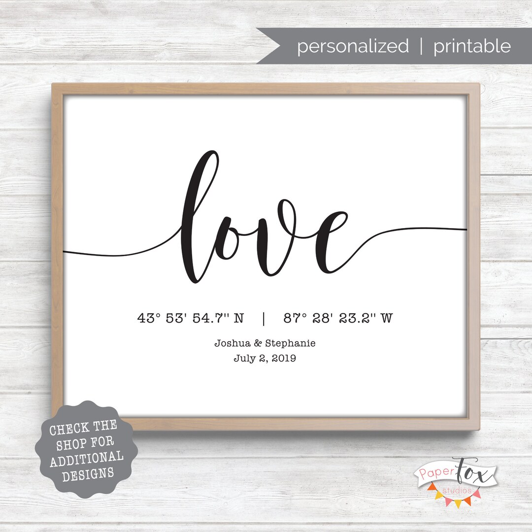 Printable GPS Coordinates Sign (JPG), Wedding Location, Personalized ...