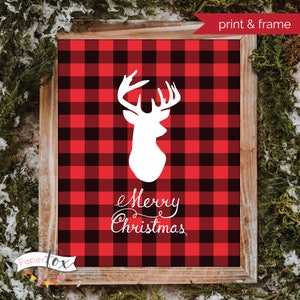 Buffalo Plaid Christmas, Christmas Printables, Christmas Wall Art, Deer ...