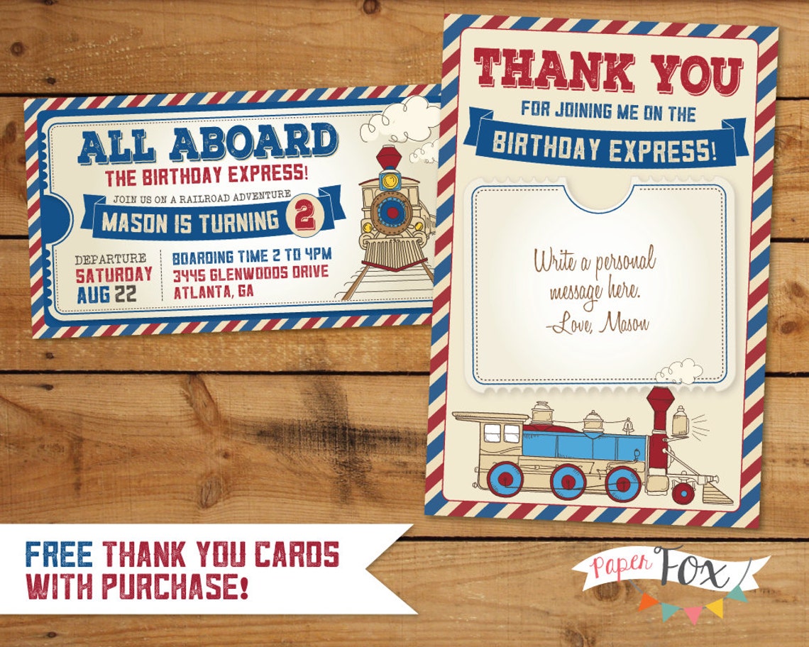 Train Ticket Birthday Invitation, Train Birthday Invitation, Train ...