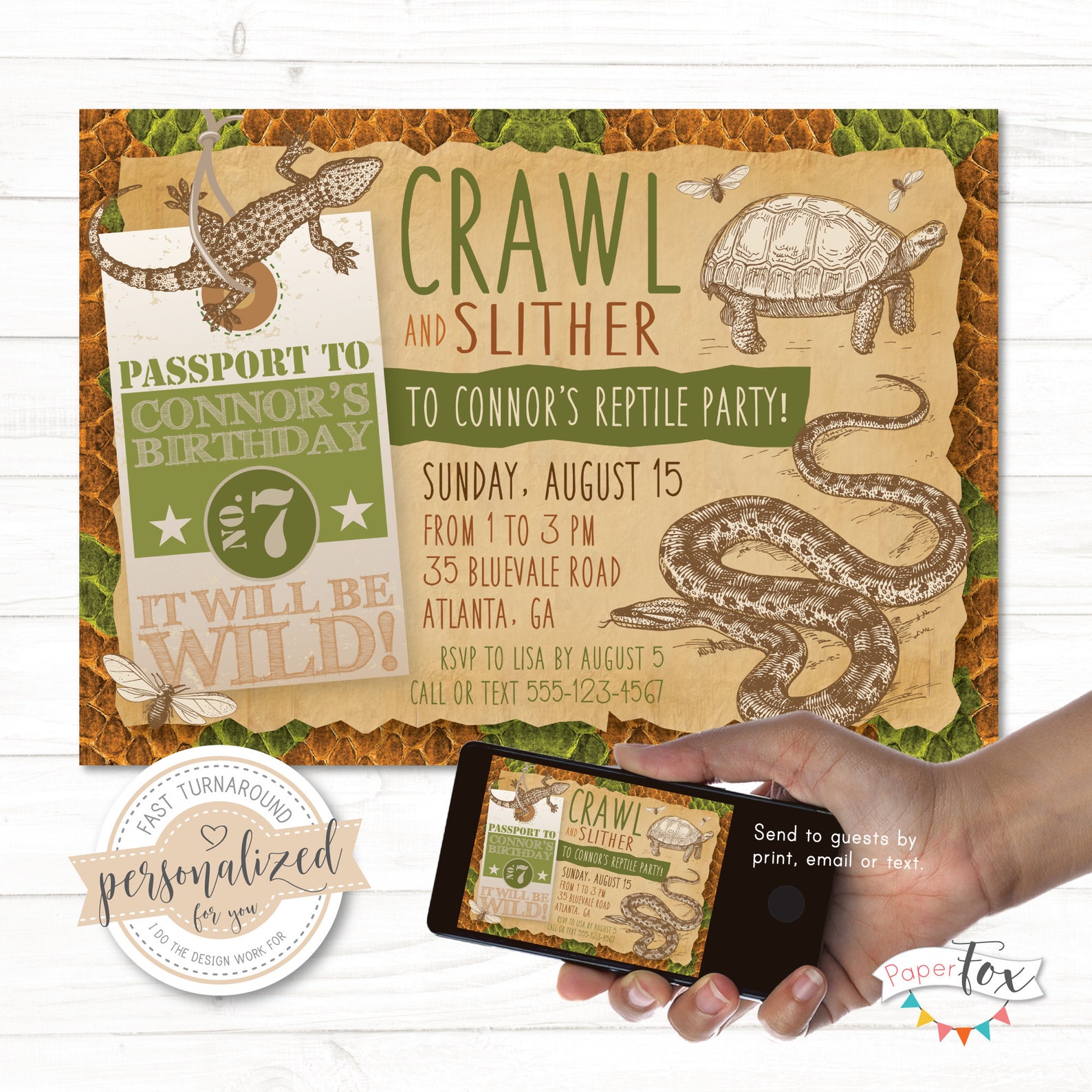 Reptile Birthday Party Invitation Snake Party Invitations - Etsy