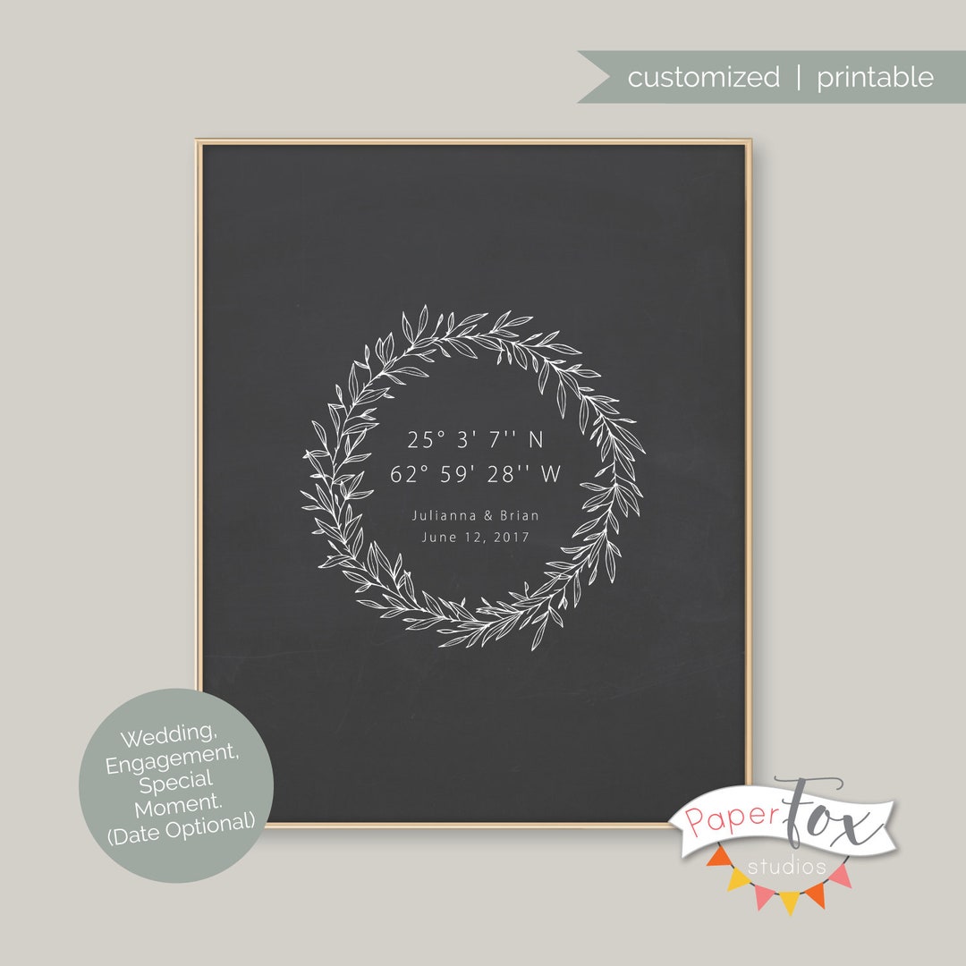 Printable GPS Coordinates Sign (JPG), Wedding Location, Personalized ...