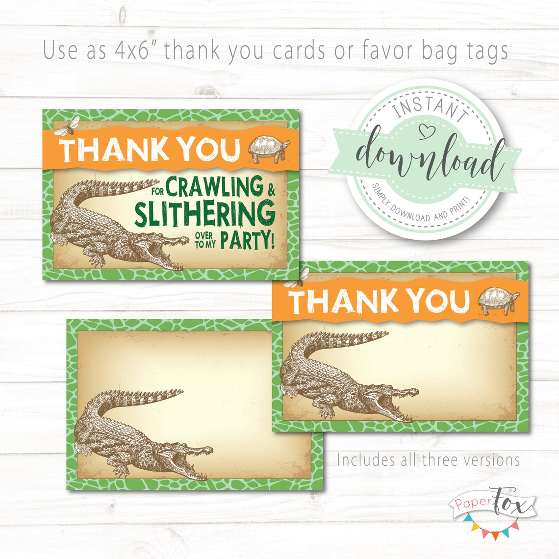 Reptile Birthday Party Thank You Cards or Favor Tags DOWNLOAD - Etsy