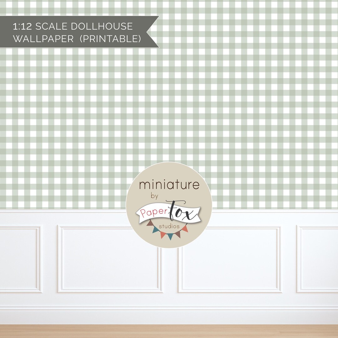 Dollhouse Miniature Wallpaper Printable, Sage Green Plaid (JPG and PDF ...