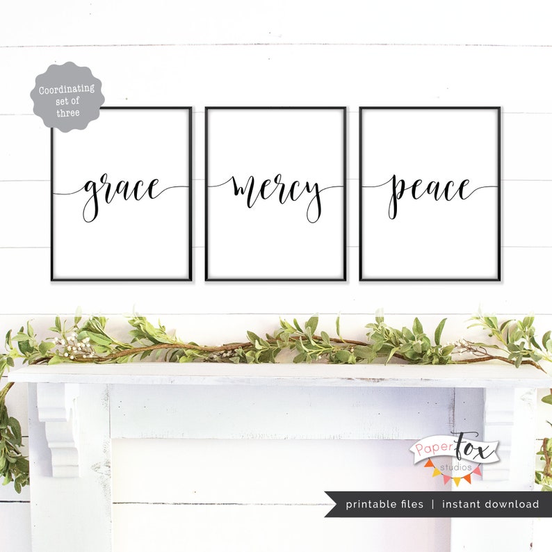 Grace, Mercy, Peace Printable Art (set of Three), Scripture Wall Art ...