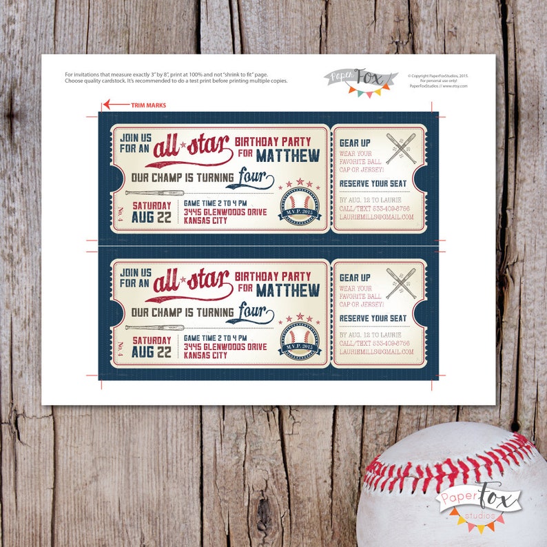 Vintage Baseball Birthday Invitation Baseball Ticket - Etsy