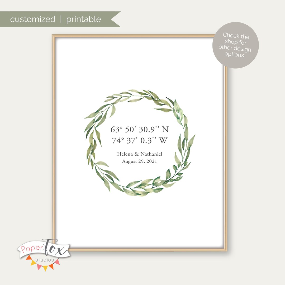 Printable GPS Coordinates Sign (JPG), Wedding Location, Boho Wedding ...