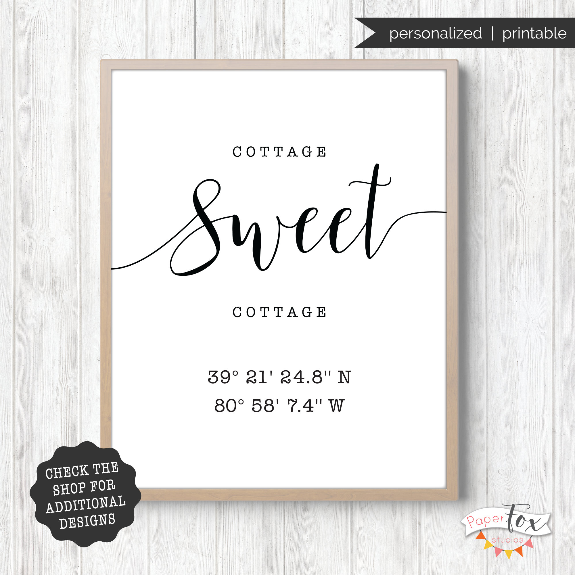 Cottage Sweet Cottage Sign With Custom GPS Coordinates, Printable JPG ...