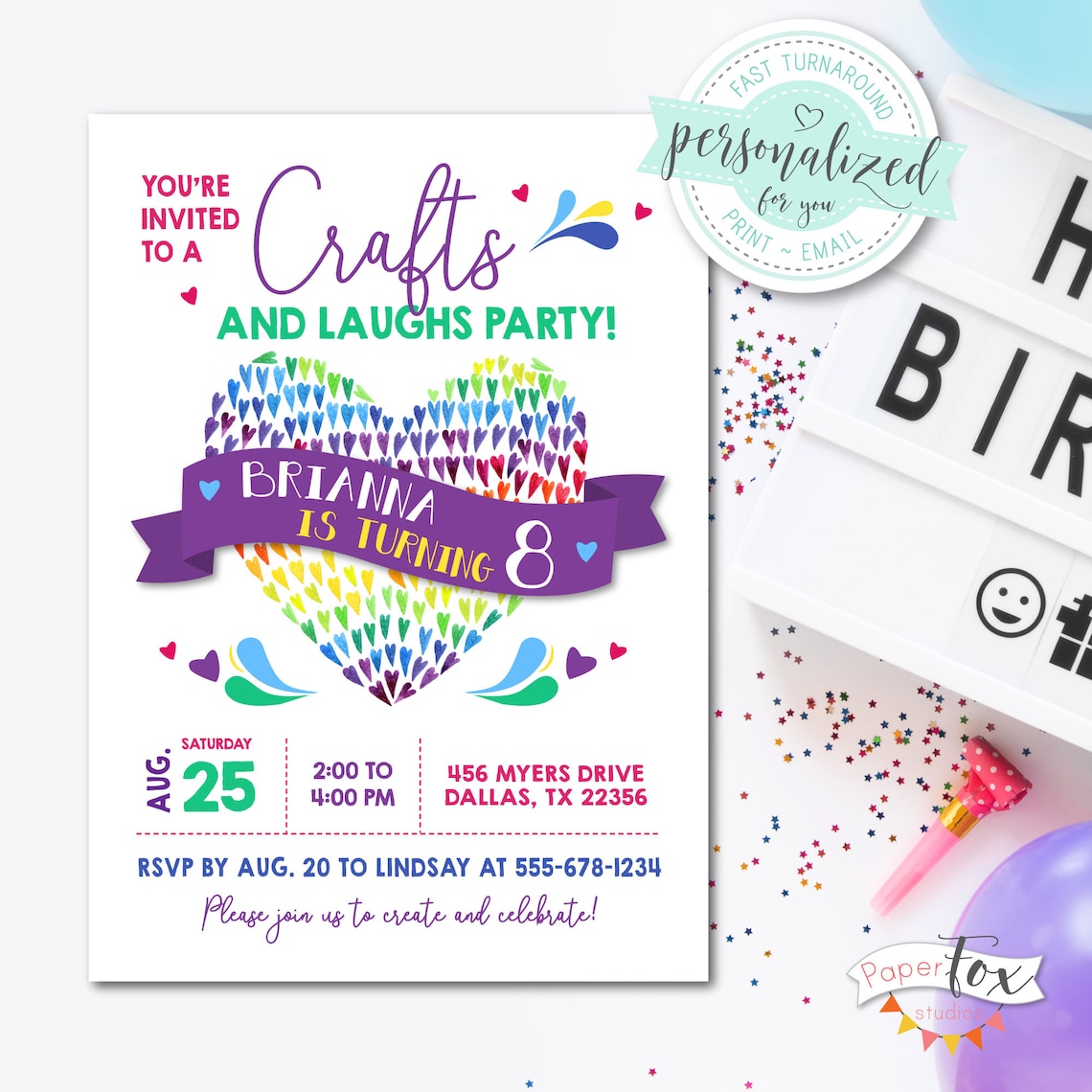 Crafts, Crafting, Art Party Birthday Invitation, Digital Invitation for ...