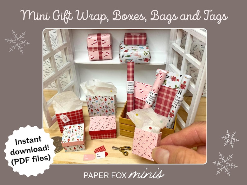 Printable Miniature Christmas Gift Wrapping Paper, Tags, Bags and Boxes ...