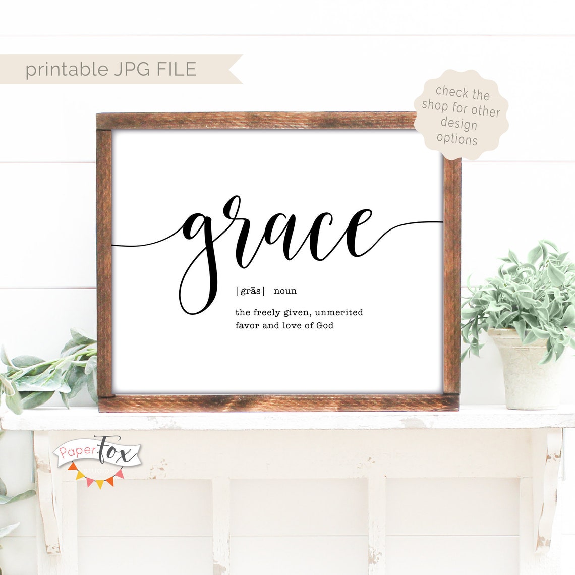 Grace Print Printable Wall Art Scripture Wall Art Farmhouse - Etsy