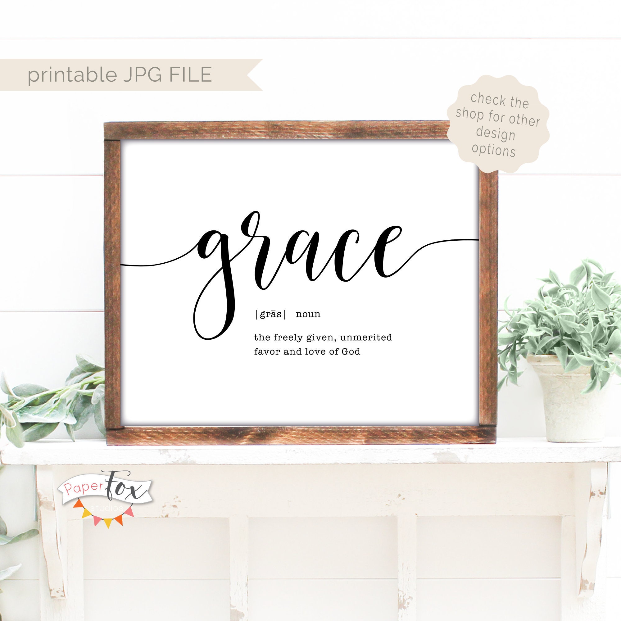 Grace Print, Printable Wall Art, Scripture Wall Art, Farmhouse Decor ...