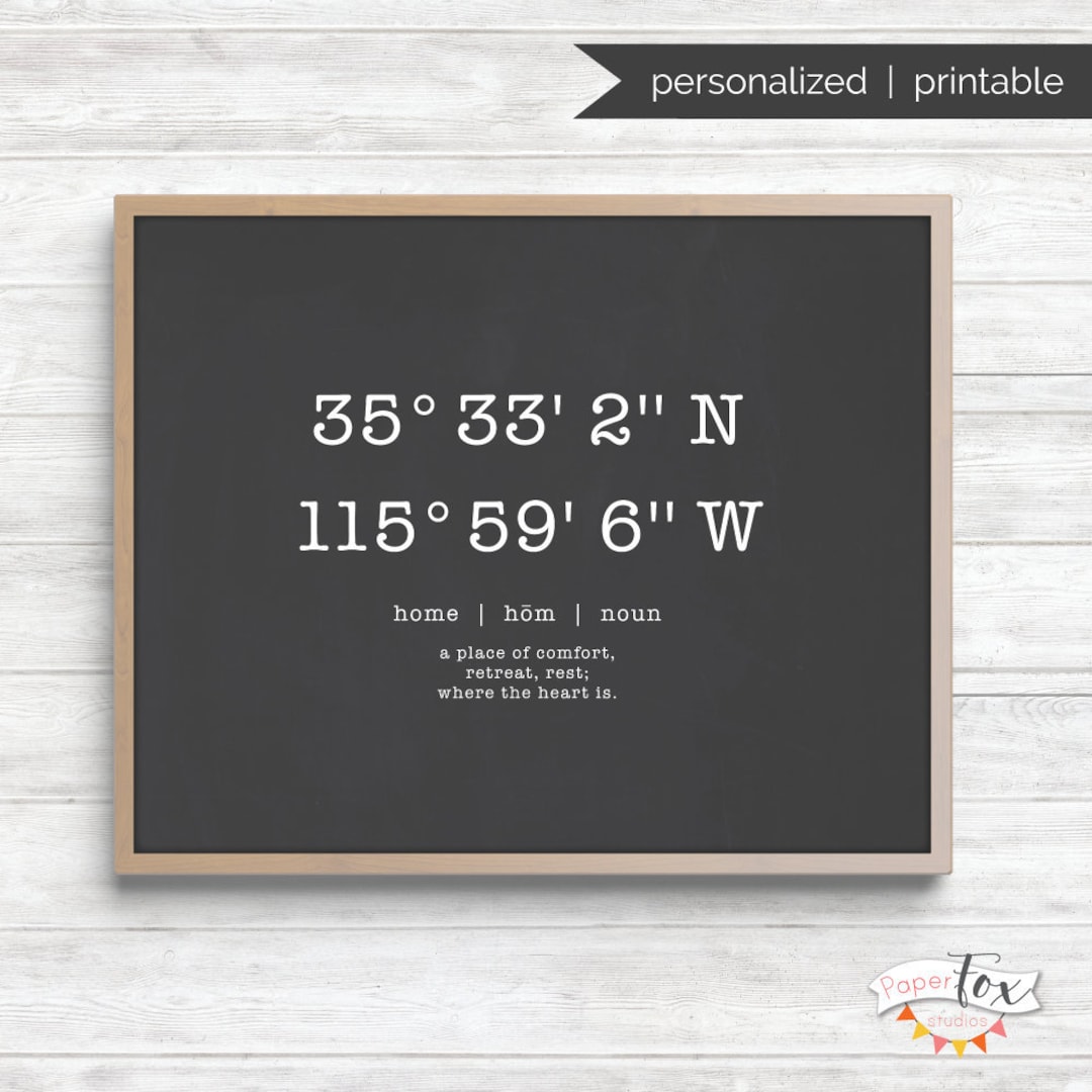 Printable GPS Coordinates Sign (JPG), GPS Coordinates Gift ...