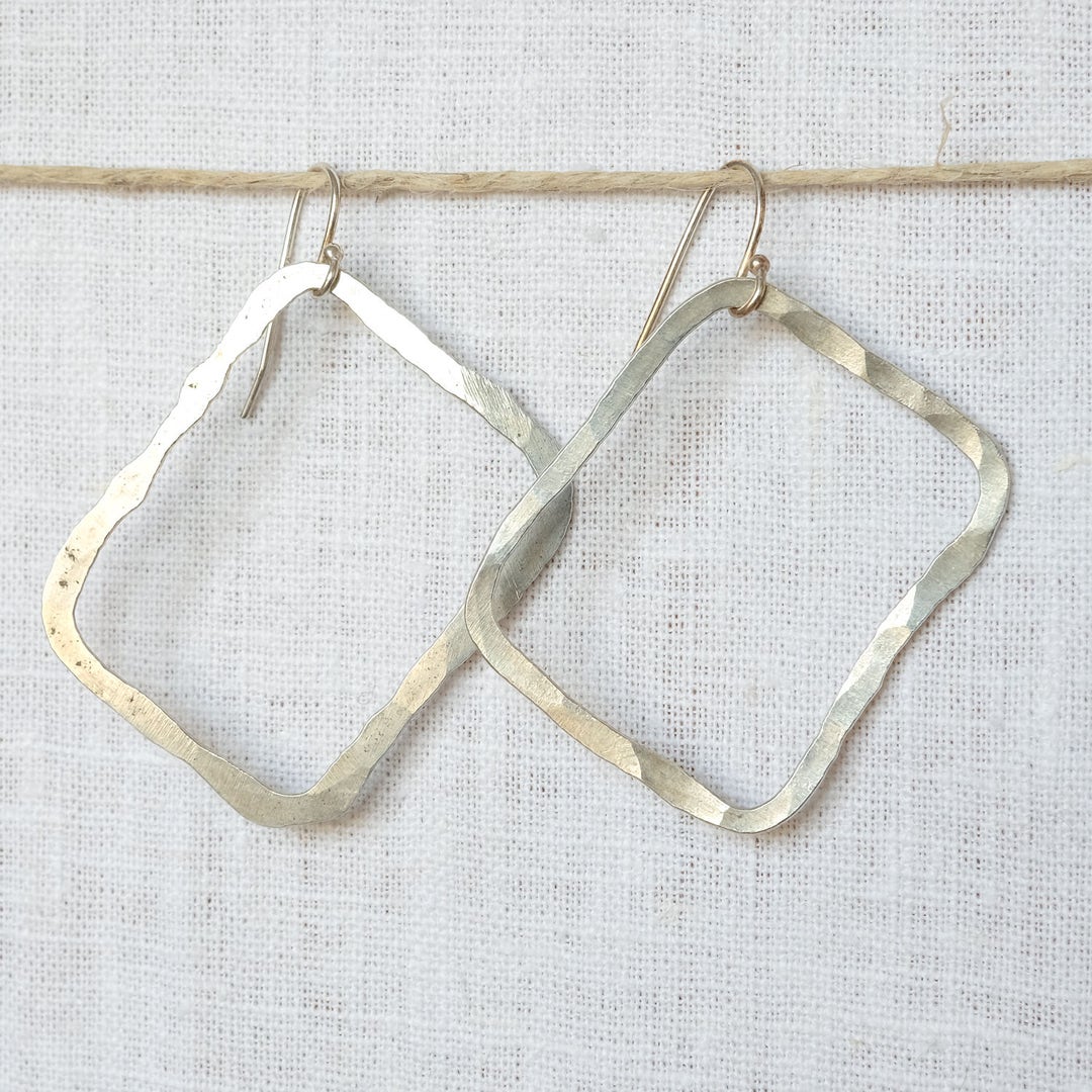 Sterling Silver - Rectangular Hoop Earrings - Etsy