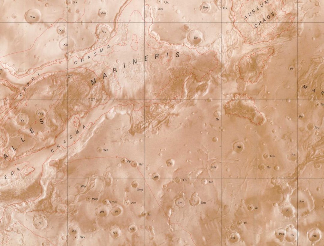Mars - Topographic Map of the Margaritifer Sinus Quadrangle - Vintage ...