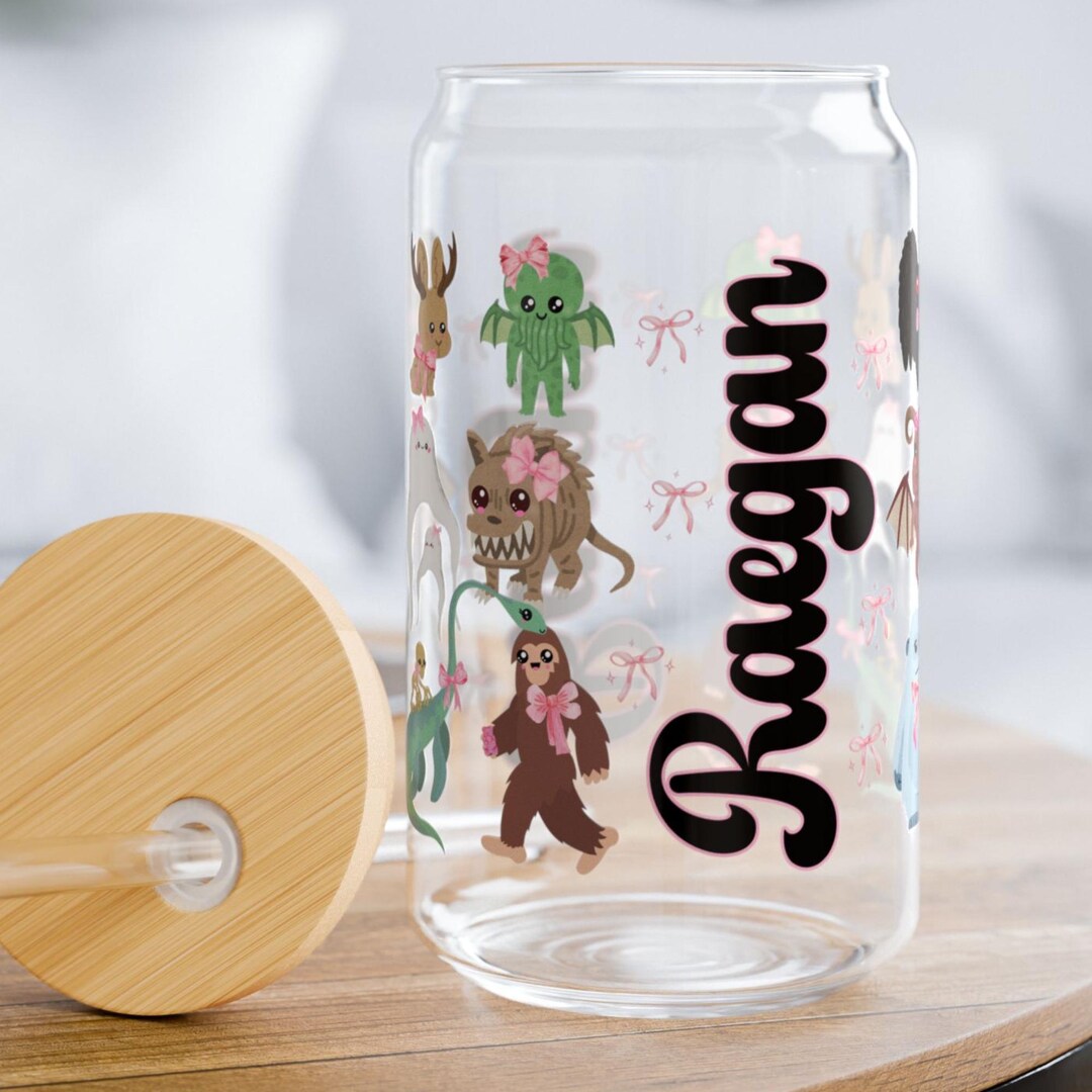 Cute Personalized Cryptids Cup Pink Coquette Mothman Glass Jar Custom ...