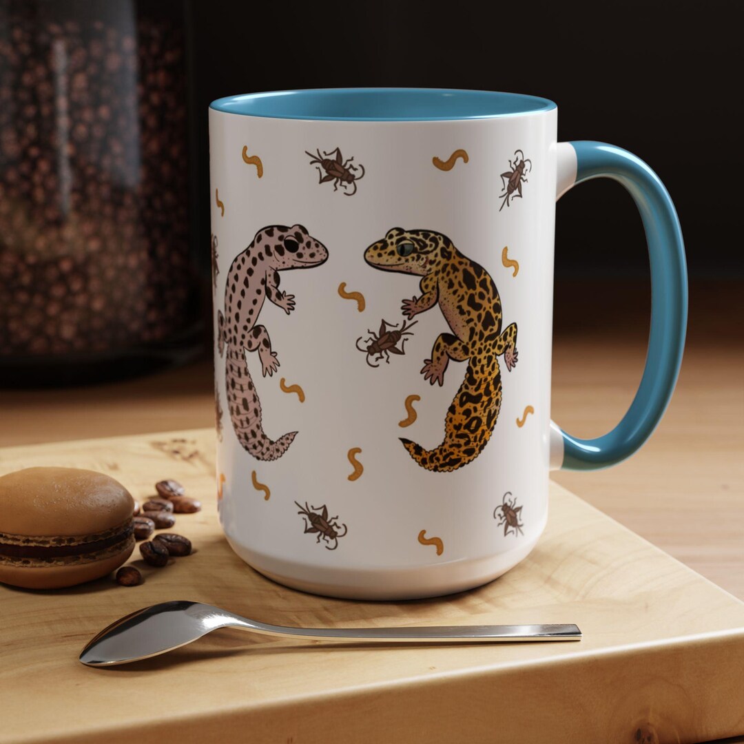 Ceramic Coffee Cup With Colorful Inside and Handle. Leopard Geckos With ...