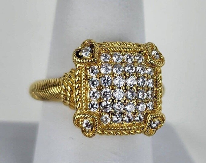 Judith Ripka Olivia Gold Clad 925 Sterling Silver Ring, Pave CZ Size 8. ...