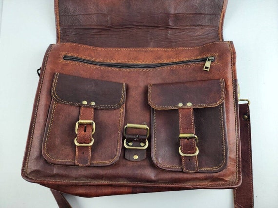 Genuine Distressed Leather Briefcase Laptop Bag Messe… - Gem