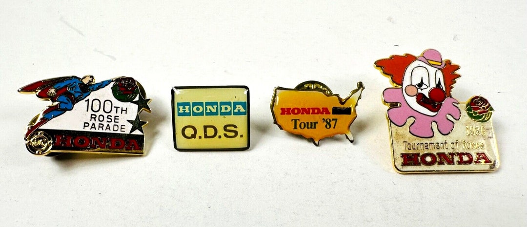 4 Enamel Honda Pins - 100th Rose Parade, Q.D.S, Tour '87, Tournament of ...