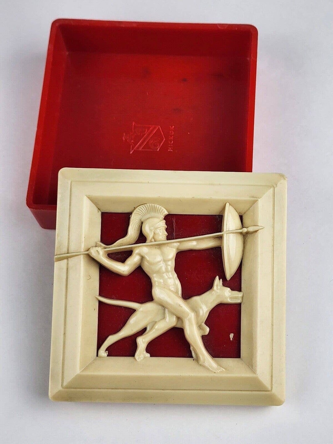 Hickok Vintage Plastic Trinket Jewelry Box Roman Warrior W/ Dog ...