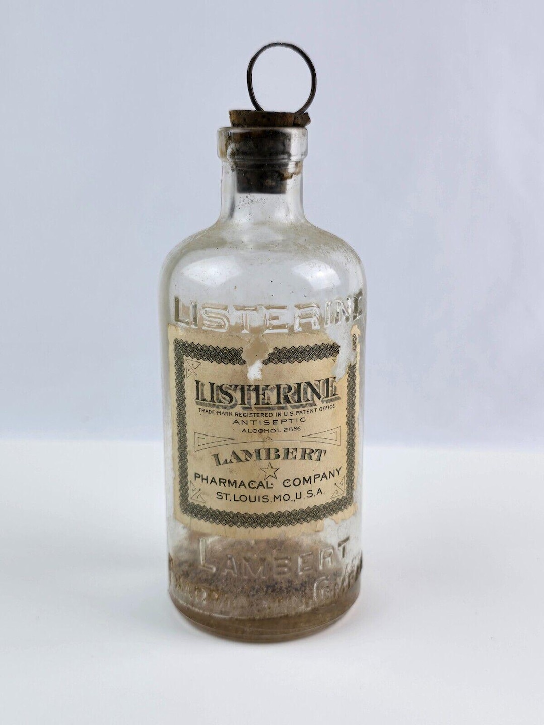 Vintage Clear Glass Listerine Lambert Bottle With Paper Label & Cork ...