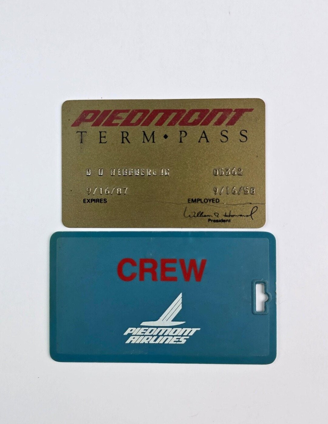 Old Piedmont Airlines Collectibles Term Pass and Crew Baggage Tag Pilot ...